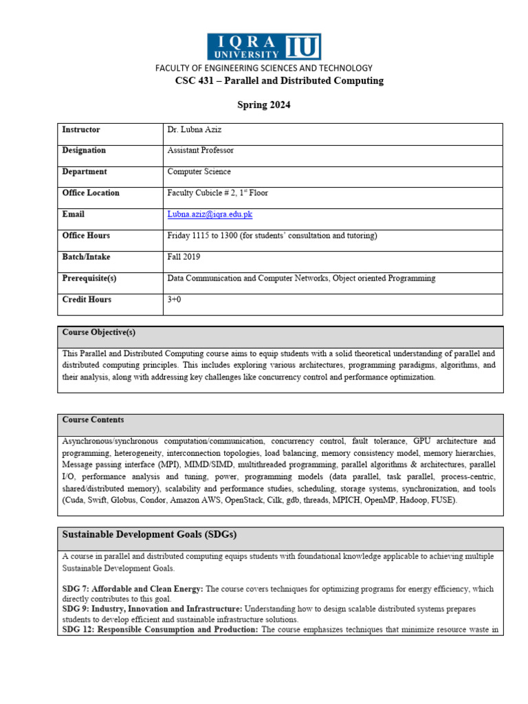 P&DC Course Information Sheet | PDF | Message Passing Interface | Parallel Computing