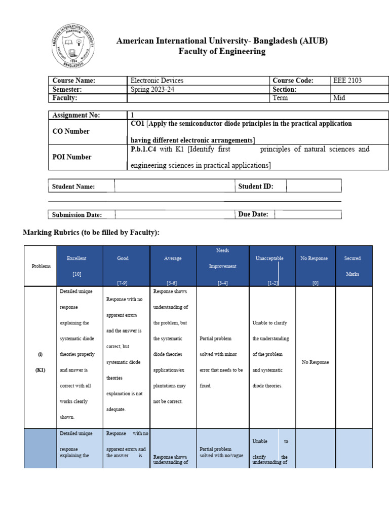 OBE - Assignment - ED Spring 23 - 24 - V3.0 | PDF | Electrical Network | Electric Power