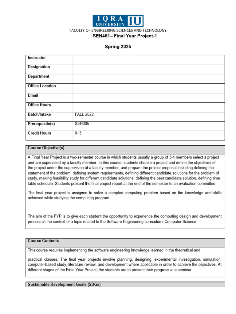 Course Information Sheet-FYP1-new | PDF | Sustainability | Sustainable City