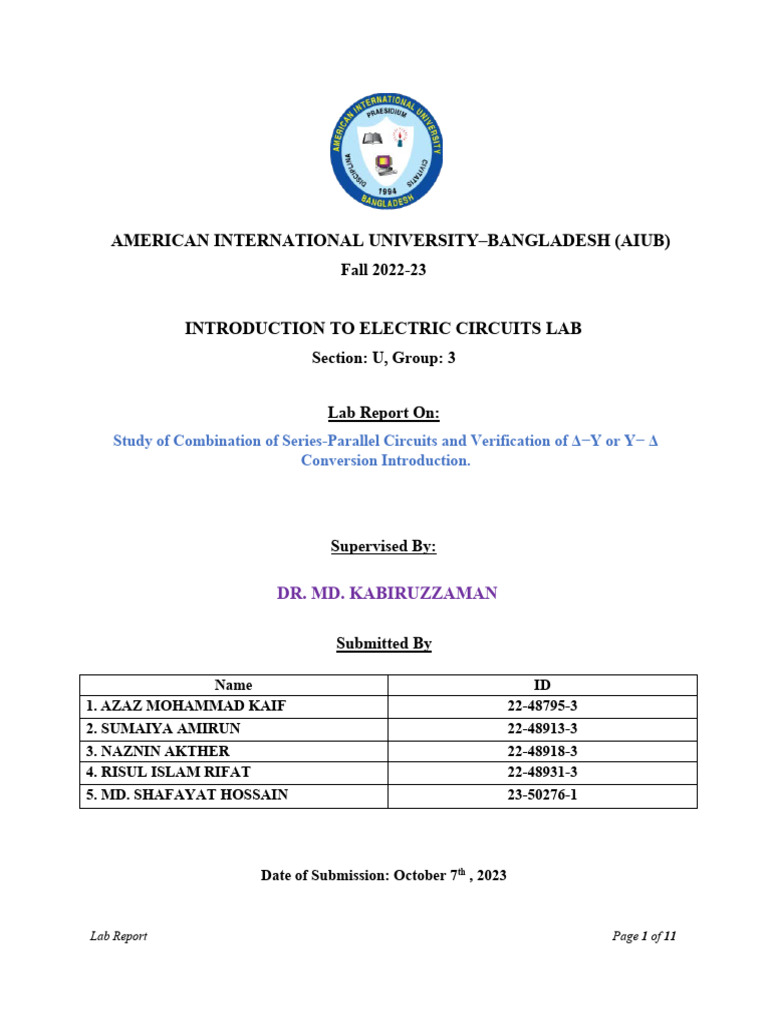 IEC Lab Experiment-3 Group-3 | PDF | Series And Parallel Circuits ...