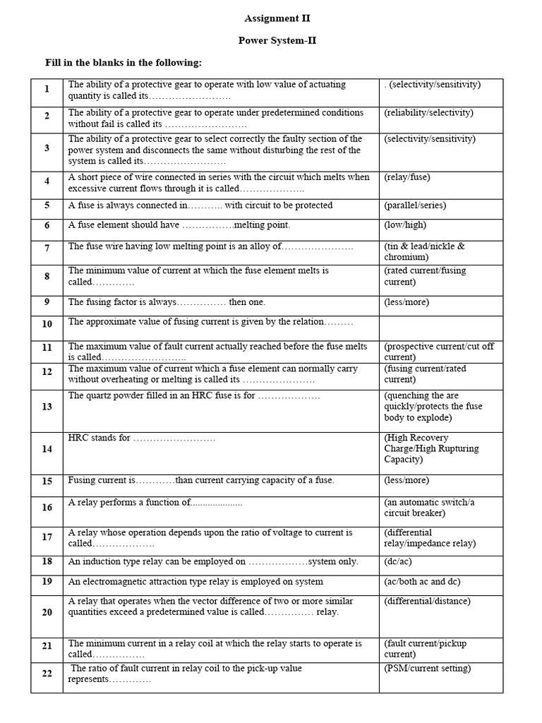 Assignment II Power System | PDF | Fuse (Electrical) | Relay
