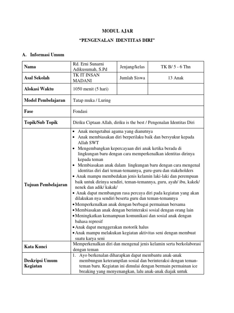 Modul Ajar Tema Diriku | PDF