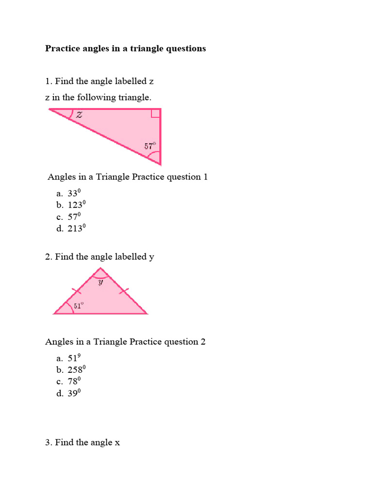 Triangle Angle Practice Questions | PDF