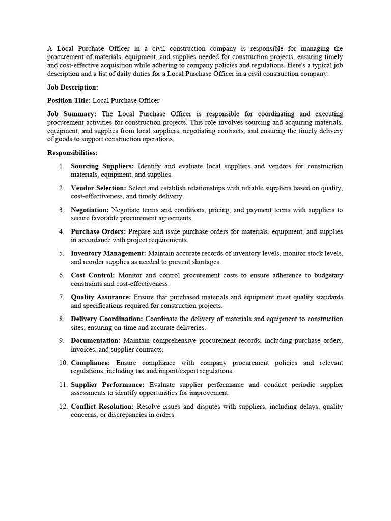 Local Purchase Officer | PDF | Procurement | Supply Chain