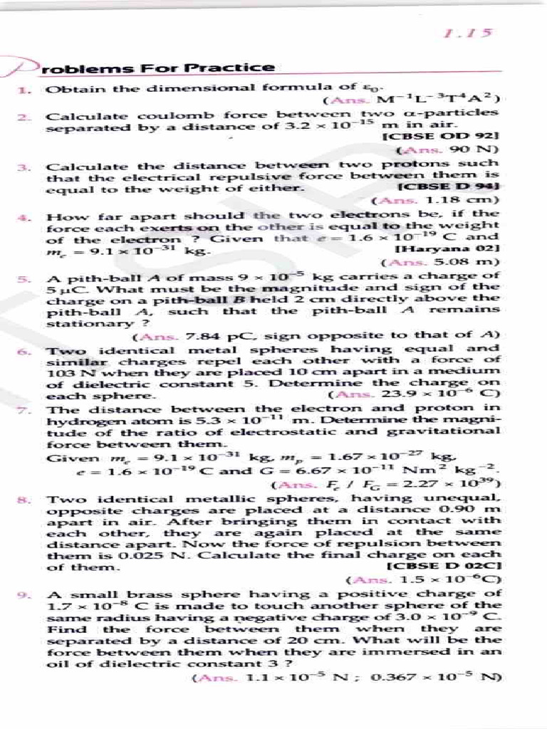 Electric Charges and Field Numericals | PDF