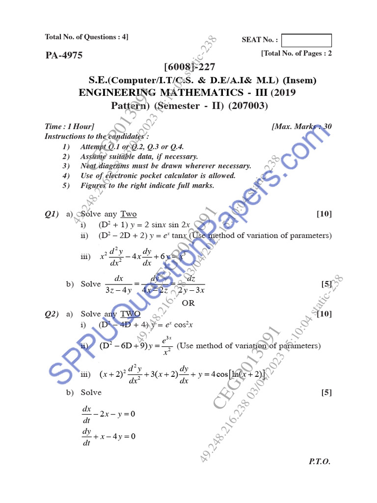 Be Computer Engineering Semester 4 2023 February Engineering Mathematics III m3 Pattern 2019 ...