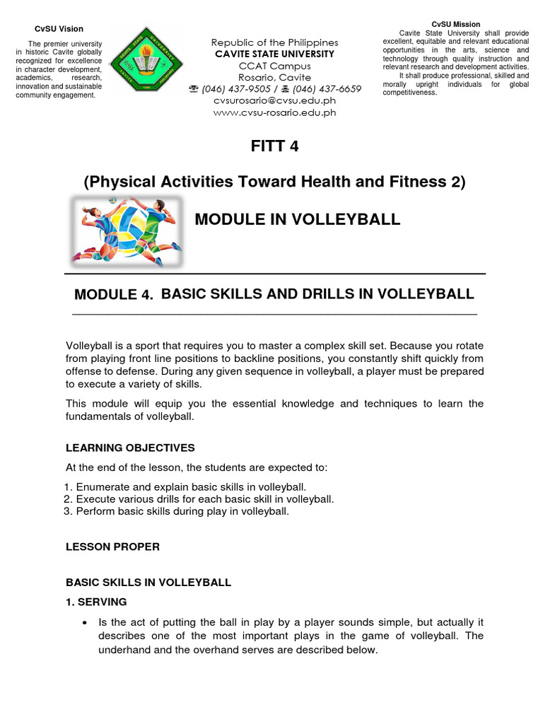 Module 4 Basic Skills and Drills in Volleyball | PDF | Volleyball | Team Sports