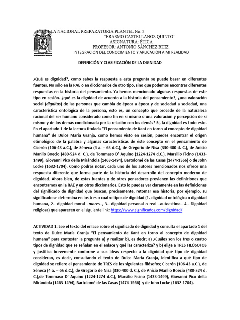 Dignidad, Definición, Clasificación y Aplicación | PDF | Dignidad ...