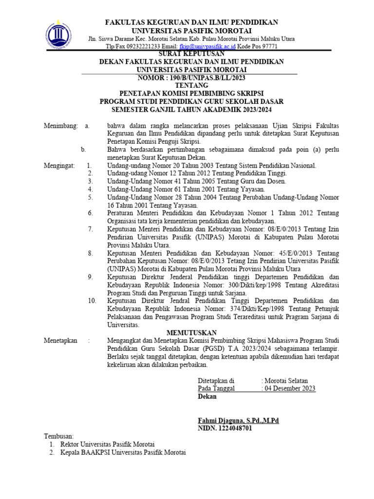 SK Pembimbing 2023-2024 | PDF