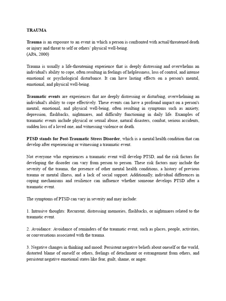 Notes - Trauma Counselling | PDF | Psychological Trauma | Eye Movement ...