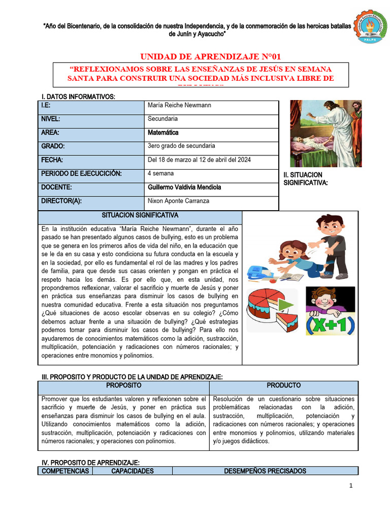 Unidad de Aprendizaje N°01 | PDF | Números | División (Matemáticas)