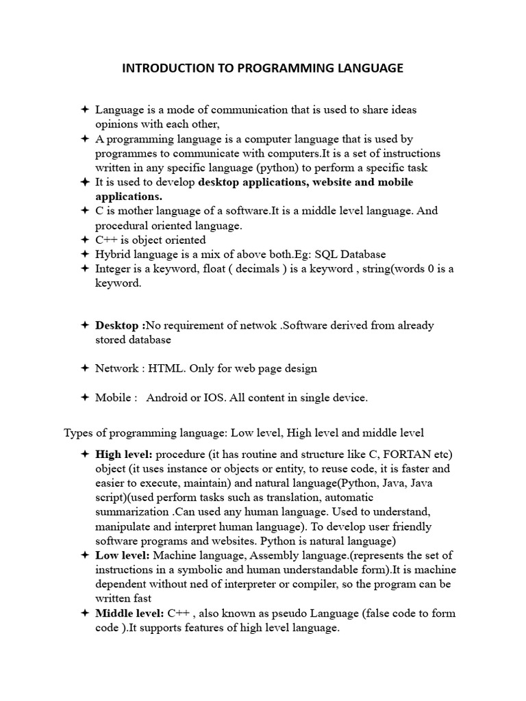 Introduction To Programm Ing Language | PDF | Data Type | Programming Language