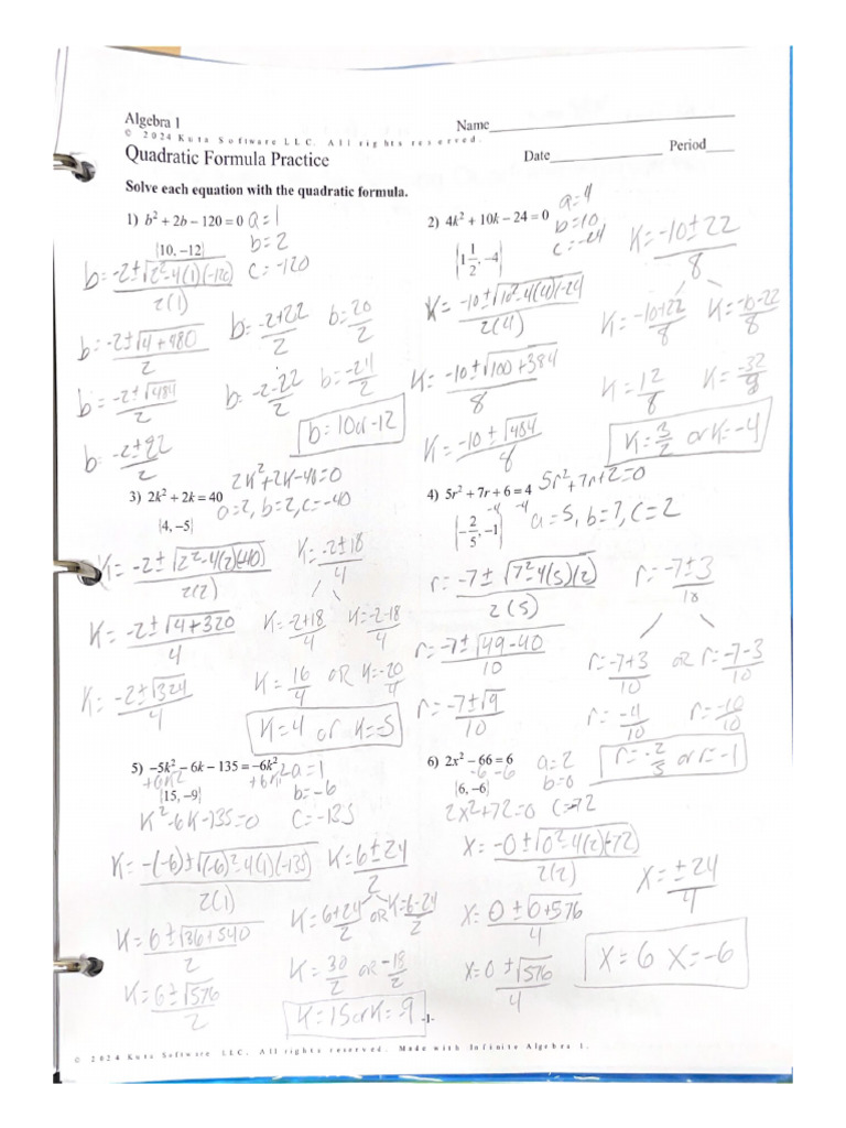 Quad Form Practice Key | PDF