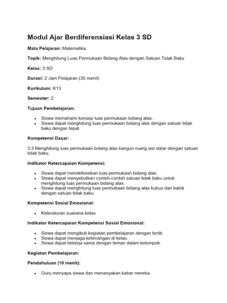 Modul Ajar Berdiferensiasi Kelas 3 SD | PDF | Seni & Disiplin Bahasa | Kajian Bahasa Asing