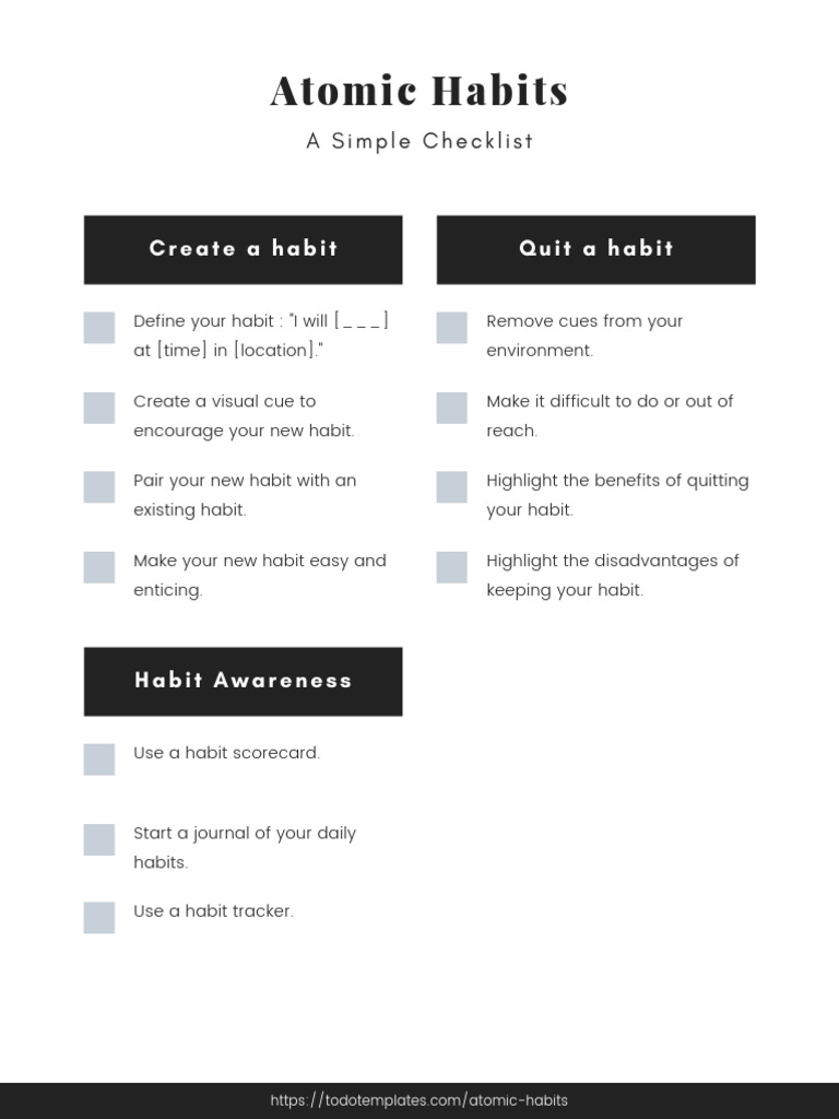 Atomic Habits A Simple Checklist | PDF | Self-Improvement | Wellness