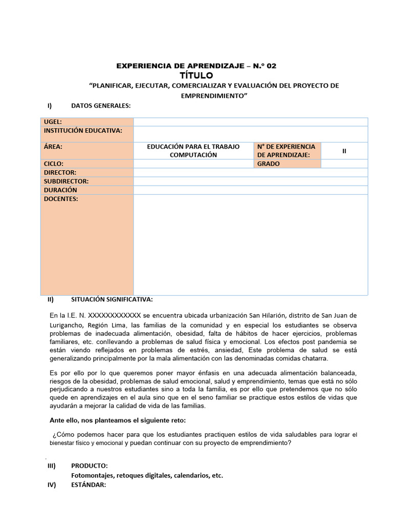 Experiencia De Aprendizaje 2 Ept Secundaria 2024 Pdf Aprendizaje