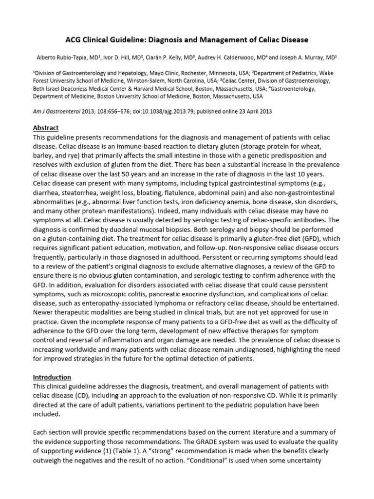 ACG Celiac Guideline Summary | Download Free PDF | Coeliac Disease | Gluten