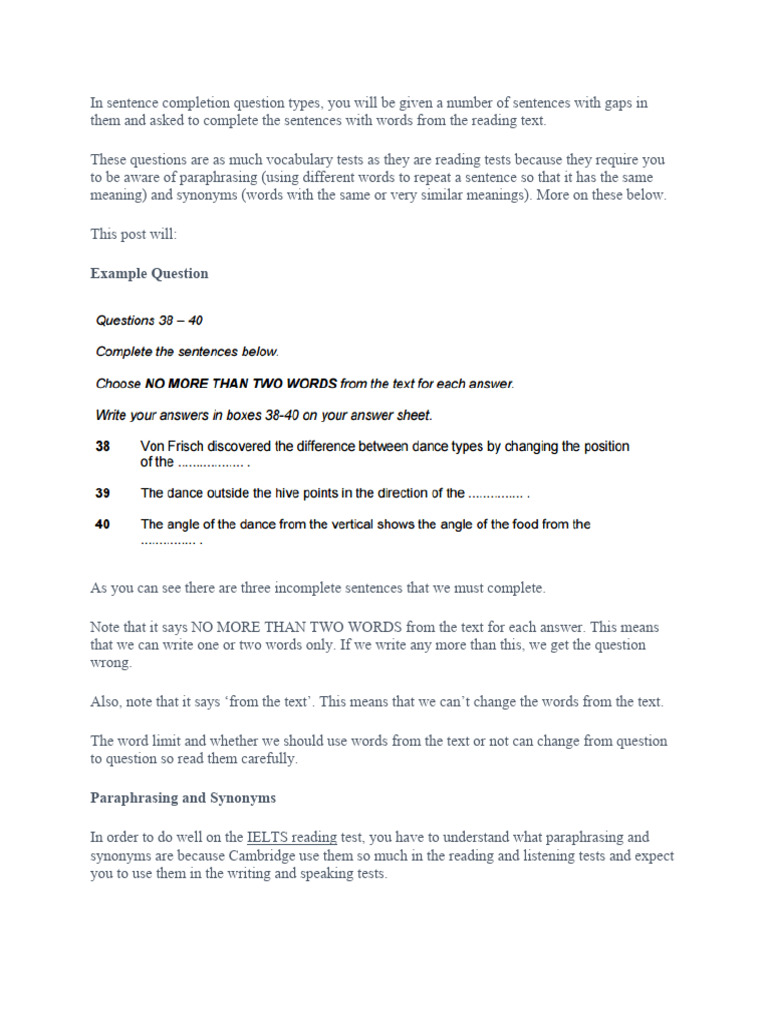 In Sentence Completion Question Types IELTS | PDF | Linguistics | Grammar