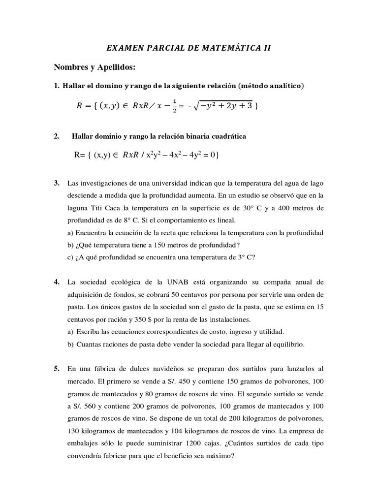 PRIMERA Parcial DE MATEMÁTICA II | PDF