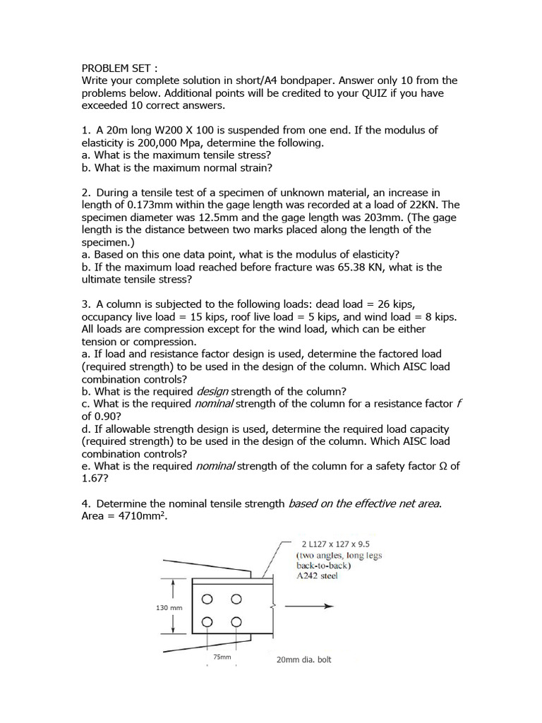 Steel PROBLEM SET 1 | PDF | Strength Of Materials | Mechanics
