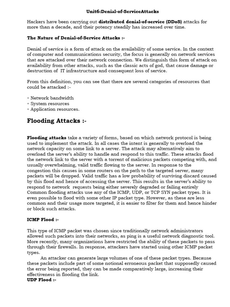 UNIT 6 Denil of Serice Attack | PDF | Denial Of Service Attack | Session Initiation Protocol