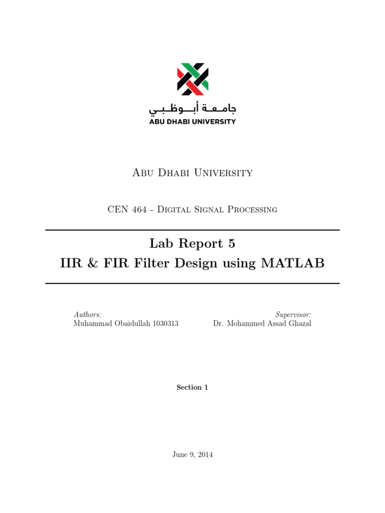 Lab Report 5 IIR & FIR Filter Design Using MATLAB: Abu Dhabi University | PDF | Low Pass Filter ...