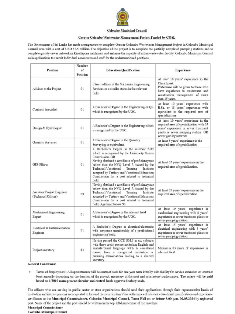 Quantity Surveyor, Engineer, Secretary - CMC - WWW - Gazette.lk | PDF