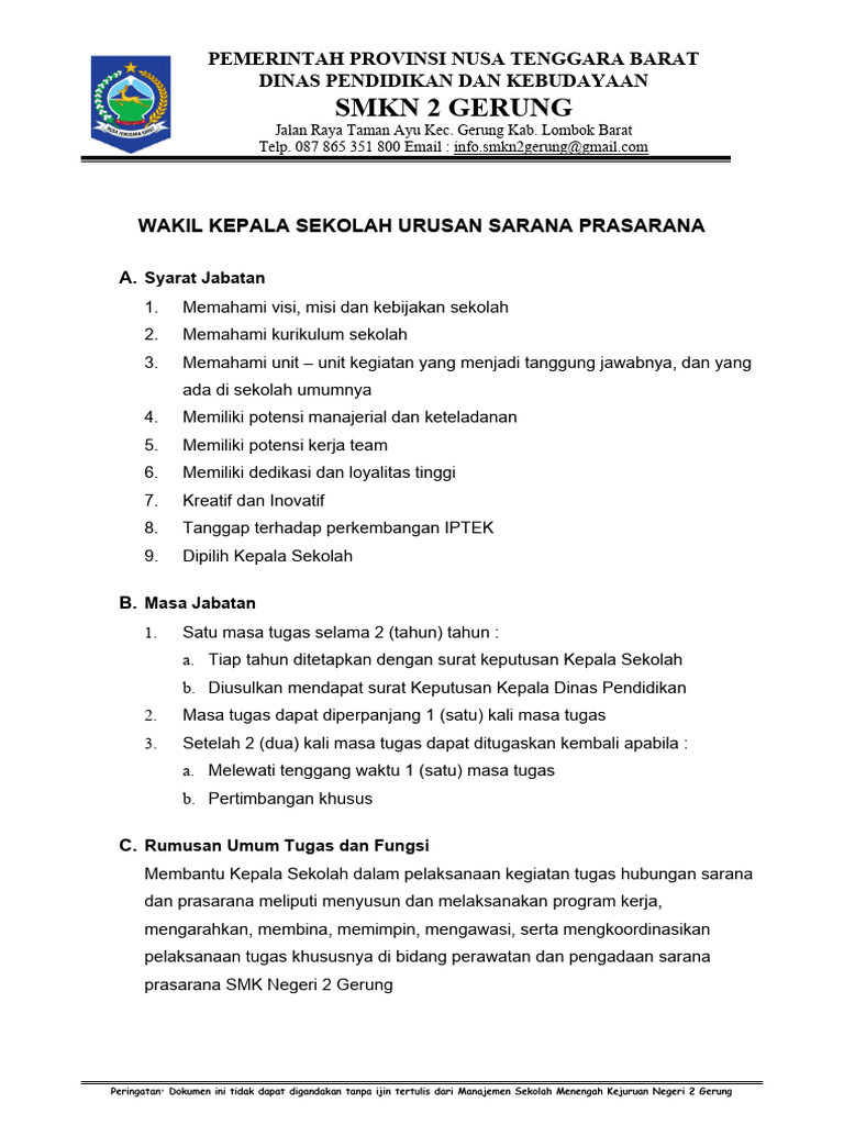 Tugas Wakil Kepala Sekolah SMKN | PDF