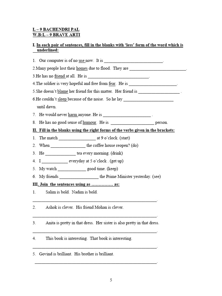 CBSE Class 4 English Revision Worksheet (137) - Bachendri Pal | PDF ...