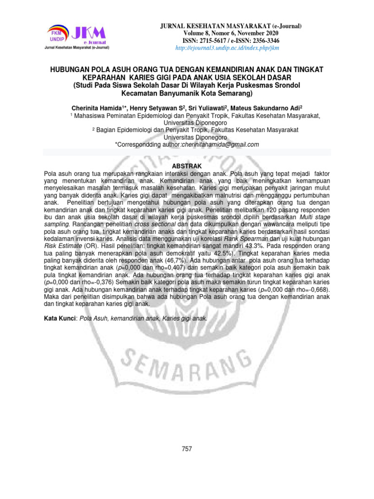 Jurnal Hubungan Pola Asuh Dengan Kemandirian Dan Tingkat Keparahan Karies | PDF