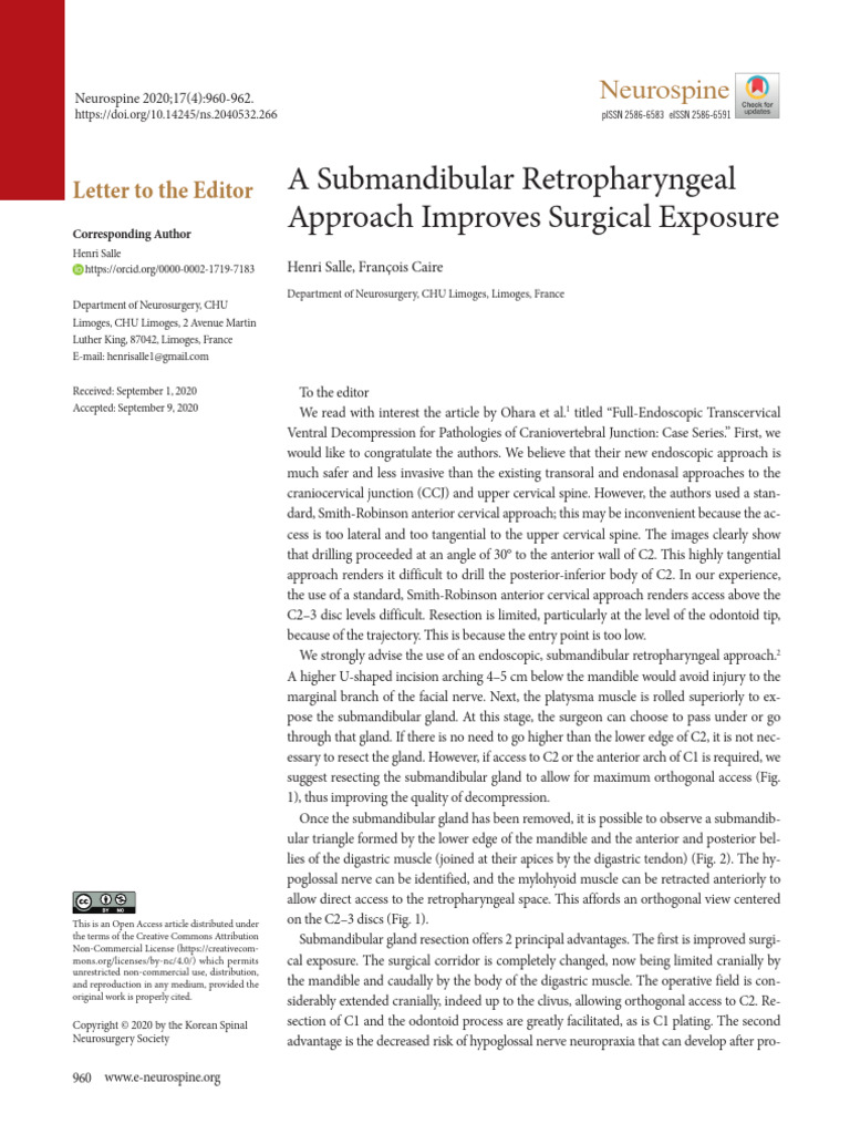 A Submandibular Retropharyngeal Approach Improves Surgical Exposure ...