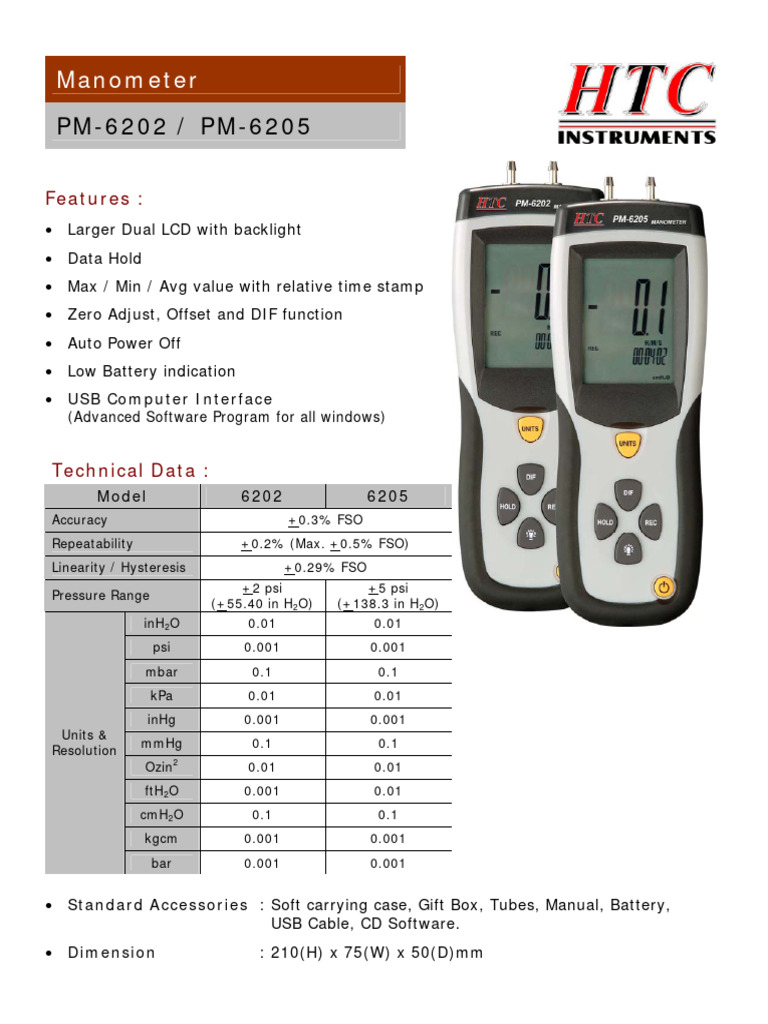 HTC PM 6205 Digital Manometer | PDF