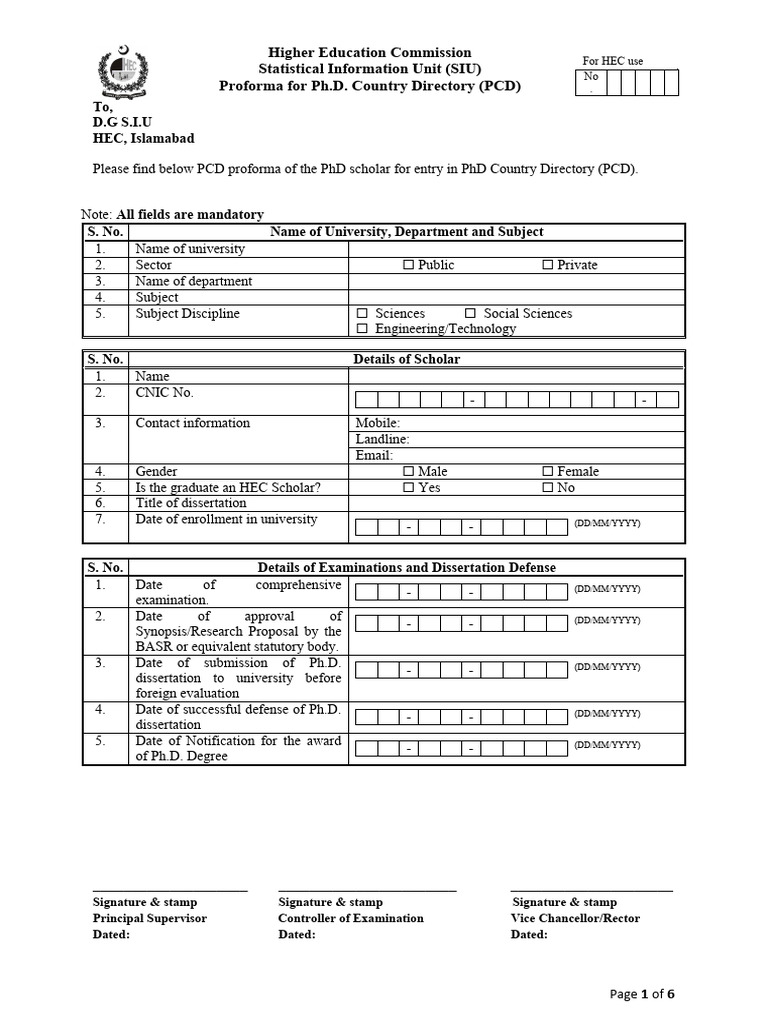 Revised PCD Proforma | PDF | Doctor Of Philosophy | Thesis