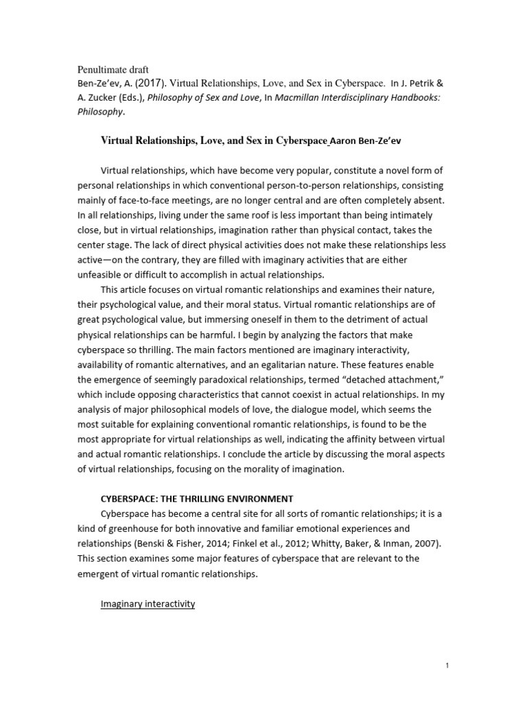 Virtual Relationships Love and Sex in Cy | PDF | Cyberspace | Intimate Relationships