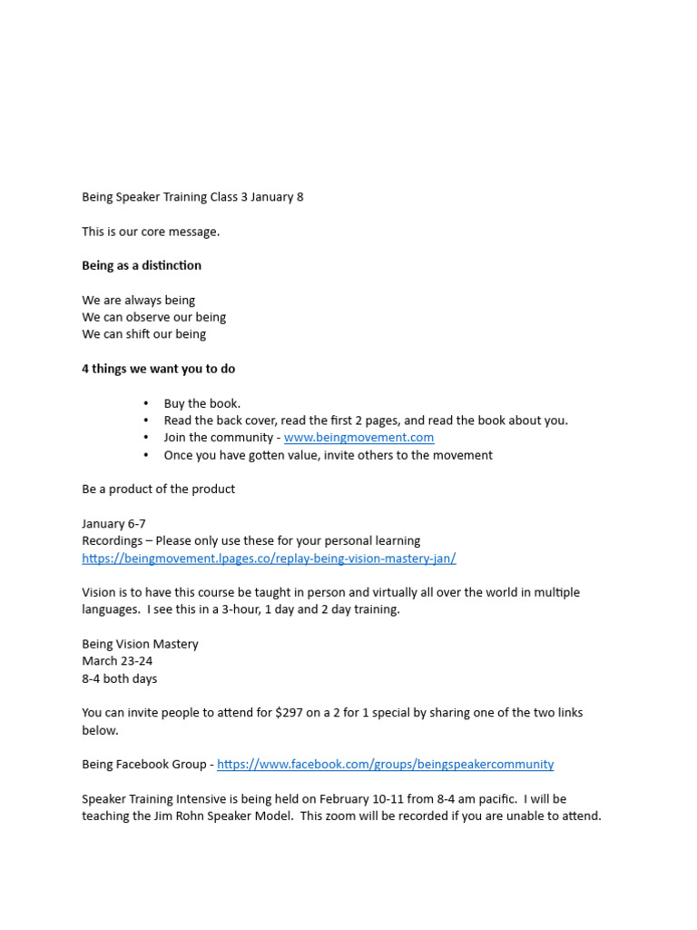 Being Speaker Training Class 3 January 8 | PDF