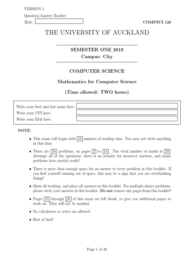 Exam - cs120 - 2019 - s1 - Final - Version1 With Solutions | PDF ...