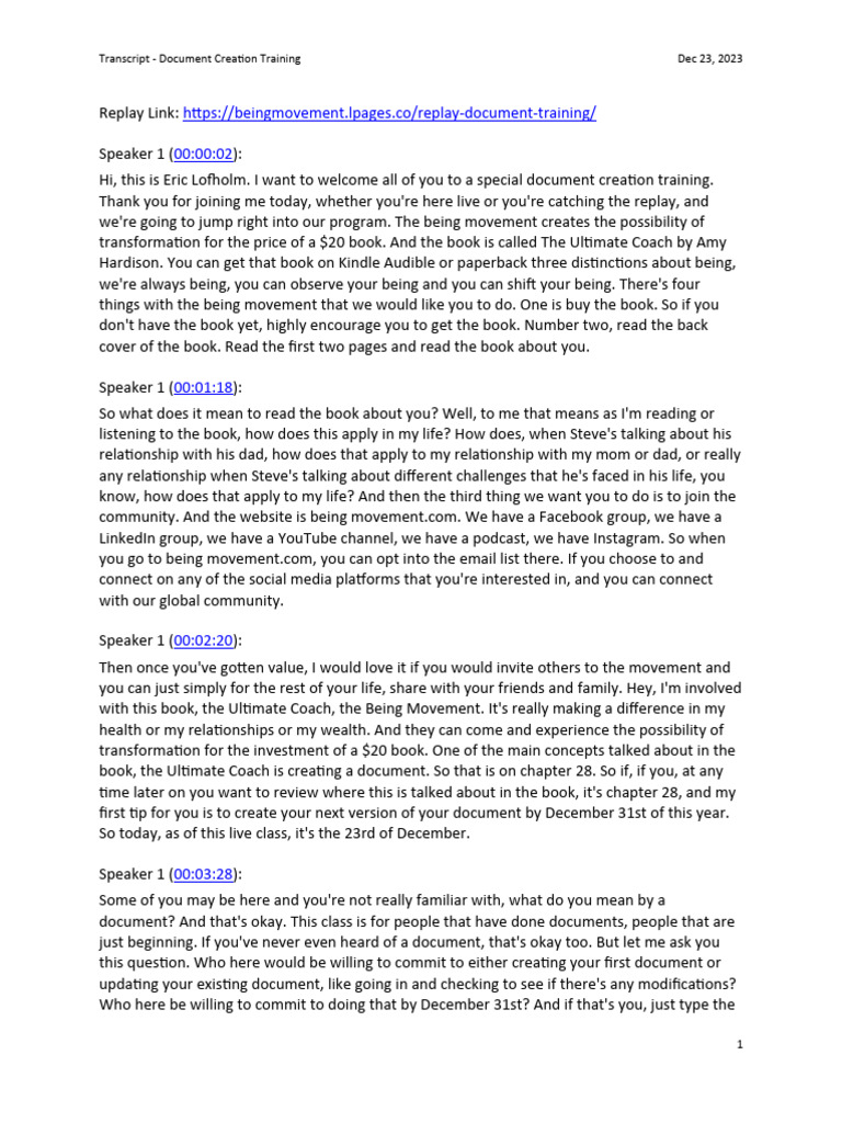 Transcript - Document Creation Training - Dec 23 | PDF | Thought