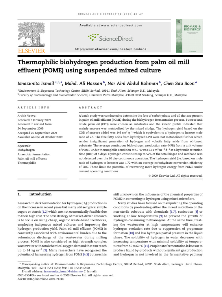 Ismail Et Al - 2010 - Thermophilic Biohydrogen Production From Palm Oil ...