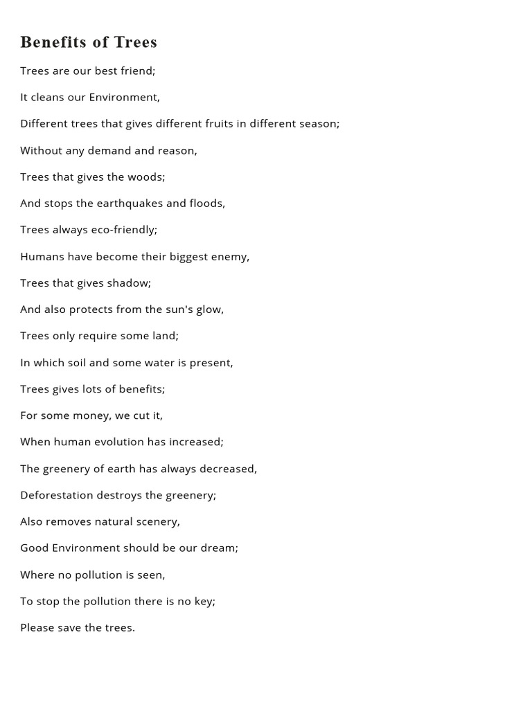 Benefits of Trees POEM | PDF