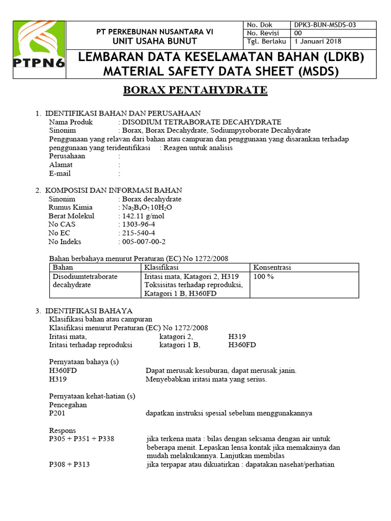 Dpk3-Bun-Msds-03 (Borax Pentahydrate) | PDF