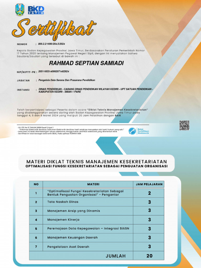 Contoh Sertifikat BKN | PDF