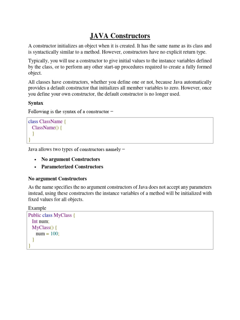 JAVA COnstructos Conditons Arrays | Download Free PDF | Constructor (Object Oriented Programming ...