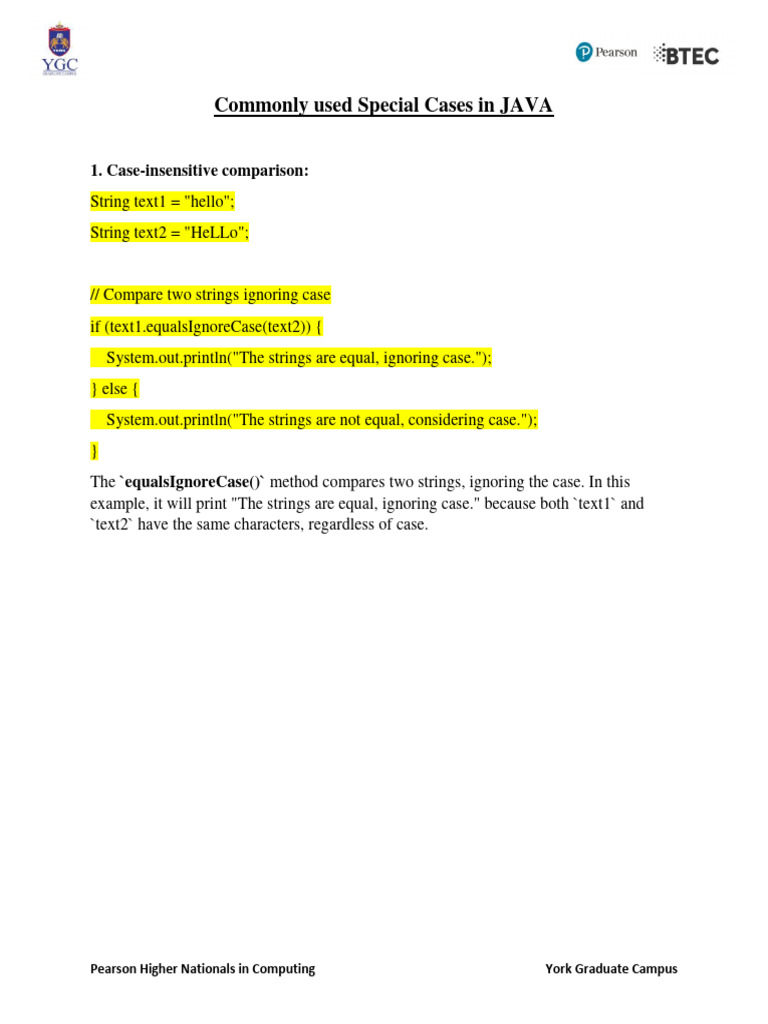 Commonly Used Special Cases in JAVA | PDF | String (Computer Science) | Integer (Computer Science)