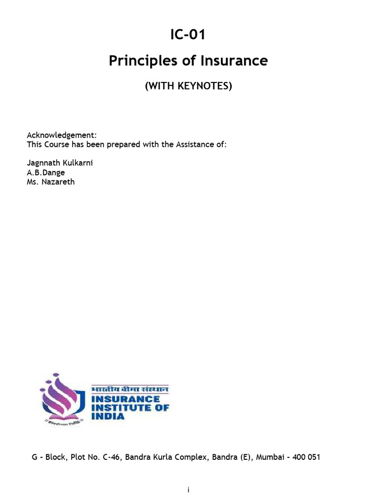 IC-01 Principles of Insurance | PDF | Risk | Insurance