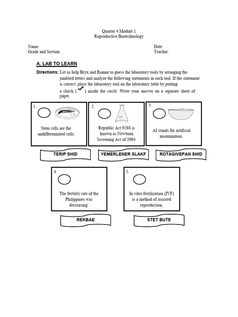 Quarter 4 Module 1 Activities | PDF | Stem Cell | Biology
