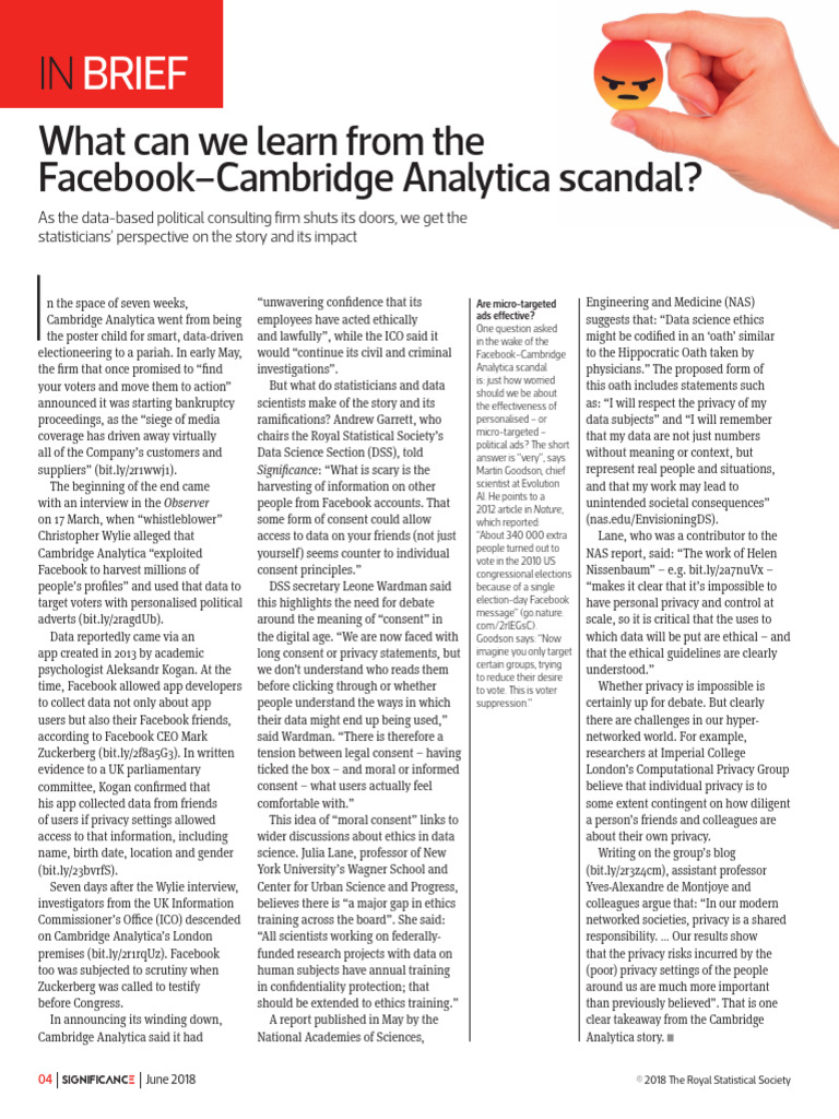Significance - 2018 - Tarran - What Can We Learn From The Facebook Cambridge Analytica Scandal ...