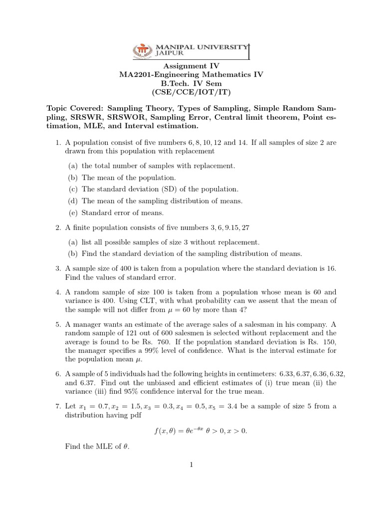 Assignment 4 MA2201 | PDF | Standard Deviation | Estimator