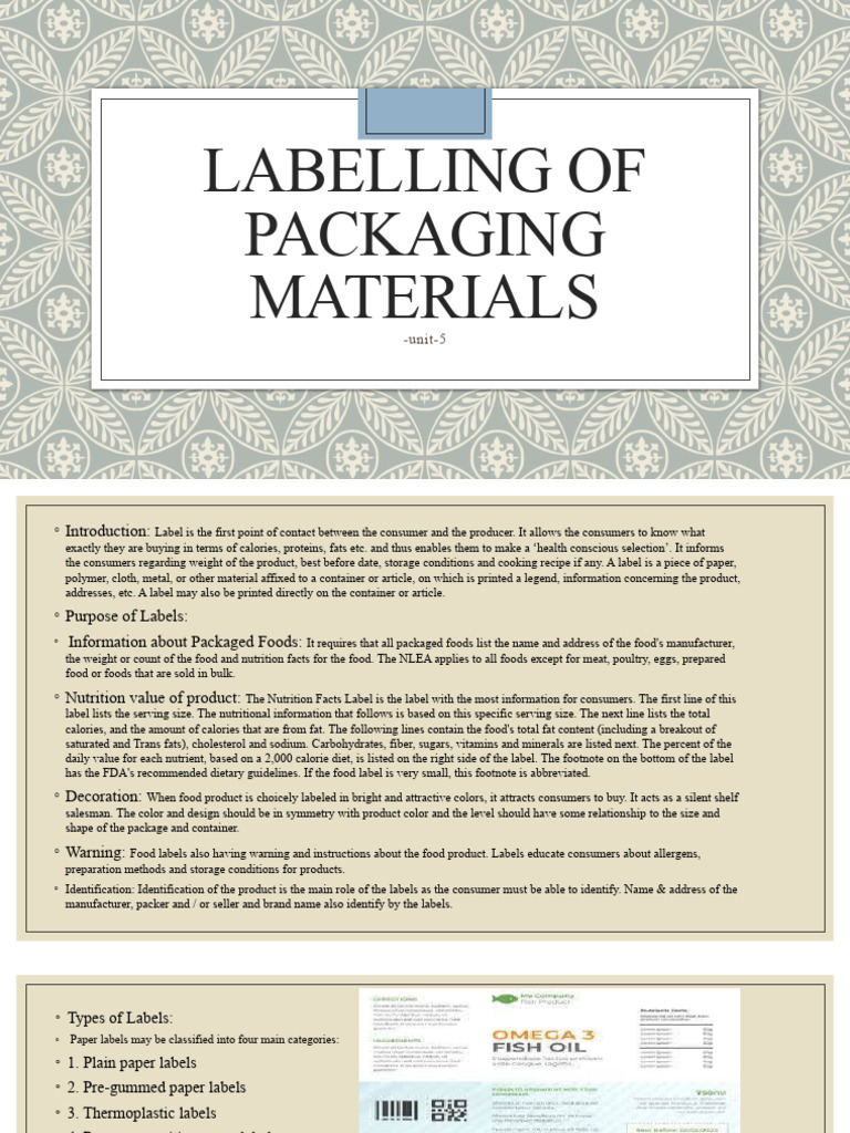 Labelling Of Packaging Materials Pdf Nutrition Facts Label