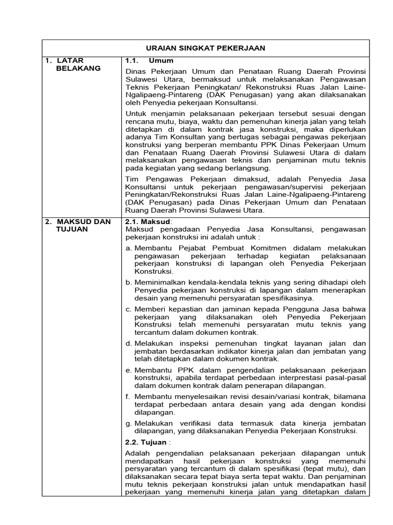 Uraian Singat Pekerjaan | PDF | Teknologi & Rekayasa