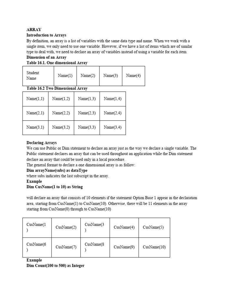 Lesson10 - WORKING WITH ARRAYS | PDF | Matrix (Mathematics) | Data